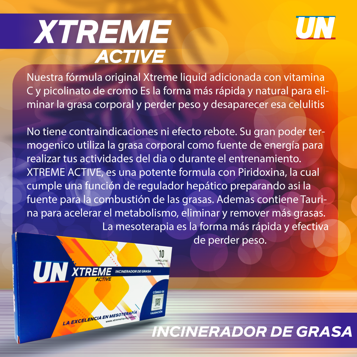Anticelulítico y Reafirmante - Xtreme Active (100 ampolletas) | Suplementos Gym México